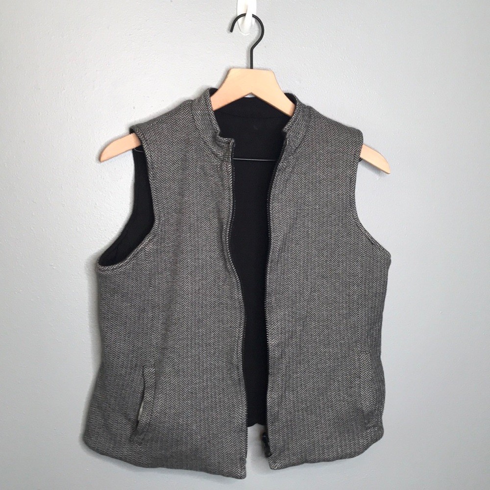 Talbots Gray Herringbone Full Zipper Reversible Vest … - Gem
